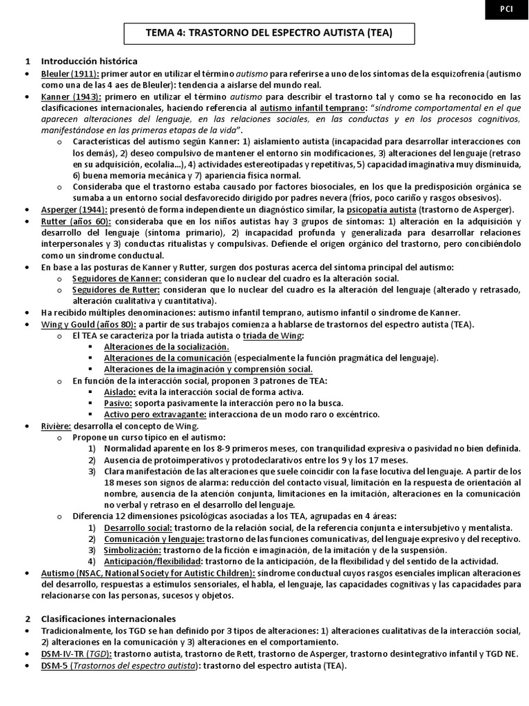 TEMA 4 Trastorno Del Espectro Autista TEA | PDF | Espectro autista | Síndrome de Asperger