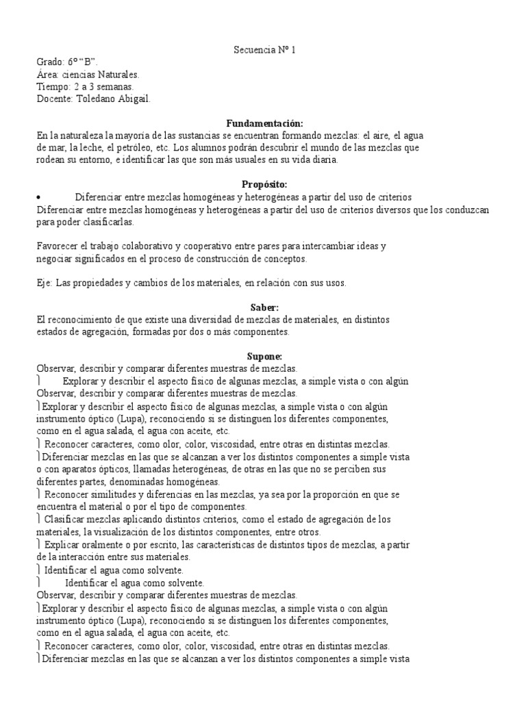 Secuencia #1 MEZCLAS CS NAT | PDF | Mezcla | Agua