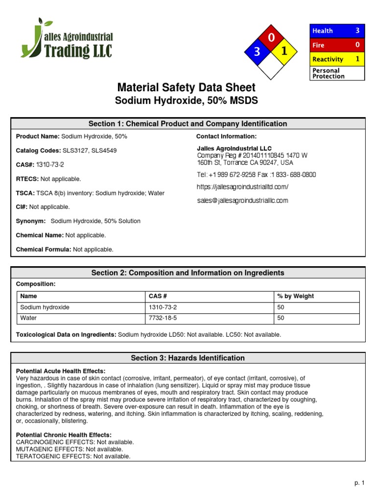 MSDS | PDF | Acid | Water