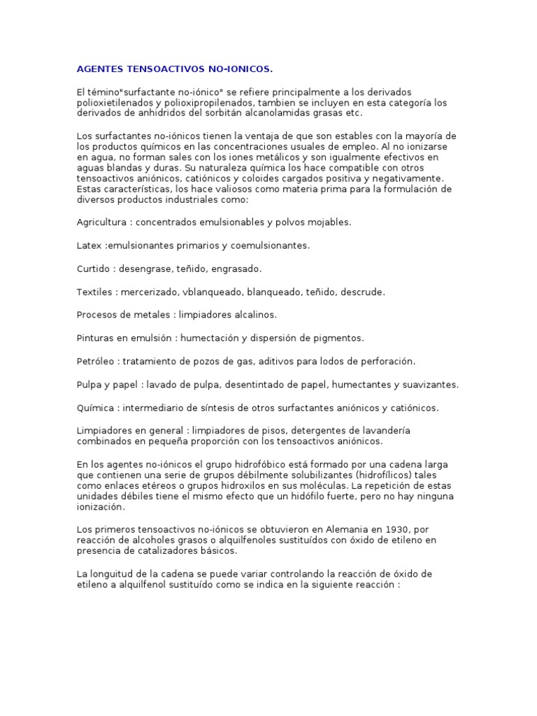 Tensoactivos No Ionicos | PDF | Alcohol | Química Orgánica