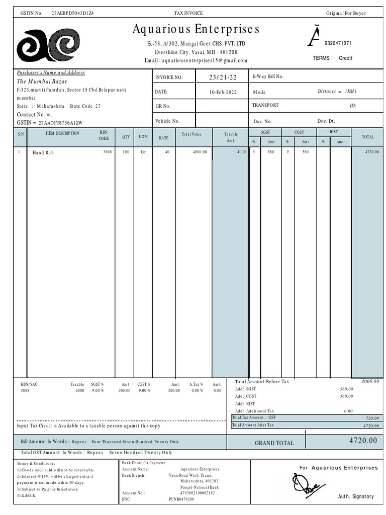Sanitiser Tax Invoice | PDF | Public Finance | Taxation