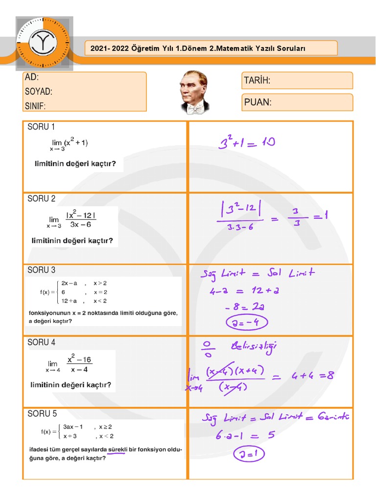 12 Sınıf Matematik Cevap Anahtarı | PDF