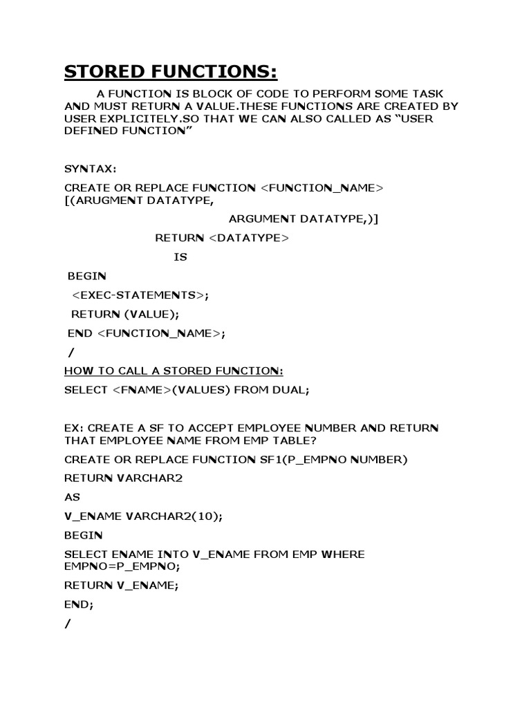 6 Stored Functions Main Notes Pdf Parameter Computer Programming Software