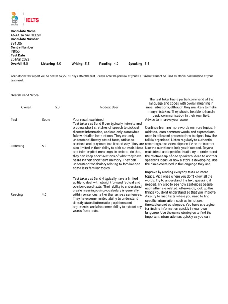 Candidate Name Candidate Number Centre Number Test Date Overall 5.0 ...