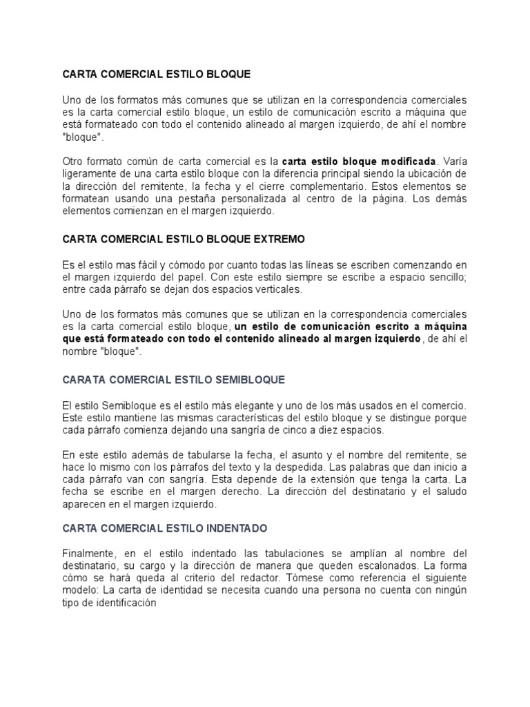 CARTA COMERCIAL ESTILO BLOQUE de Mari | PDF