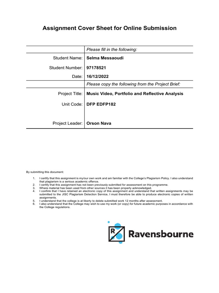 Assignment Cover Sheet For Online Submission | PDF | Plagiarism