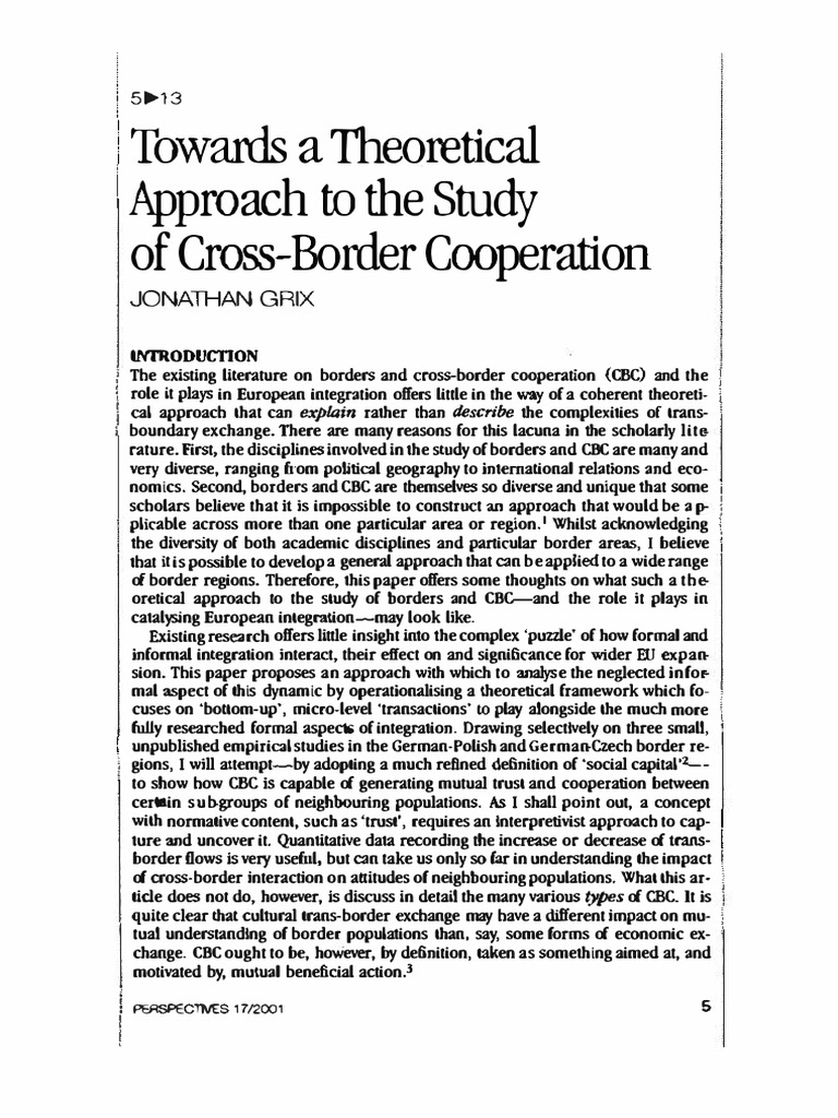 Towards A Theoretical Approach The Study of Cros.5-Border Cooperation ...