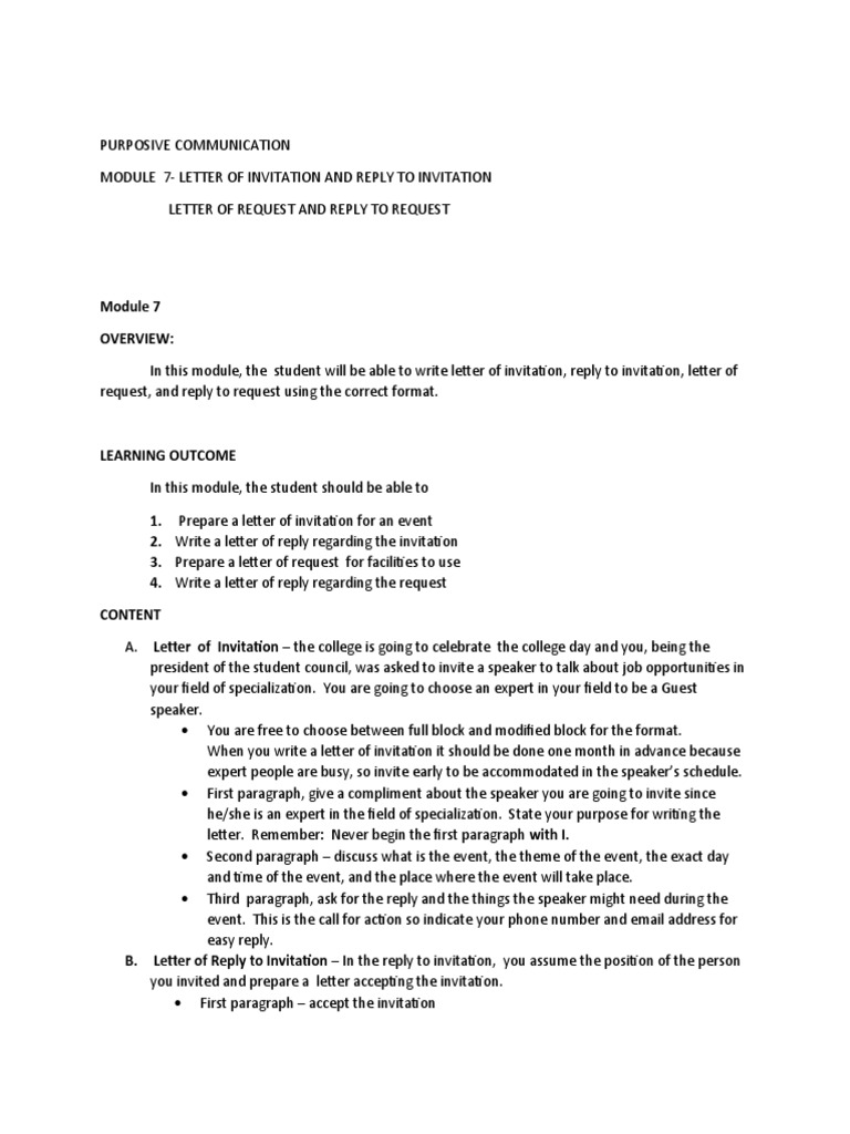 PCOM Module 7-Midterm-Letter of Invitation and Request | PDF | Communication