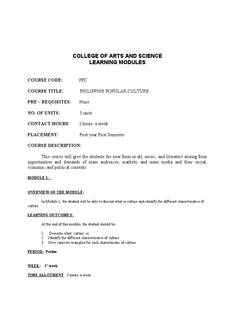 College of Arts and Science Learning Modules: Overview of The Module | PDF | Philippines