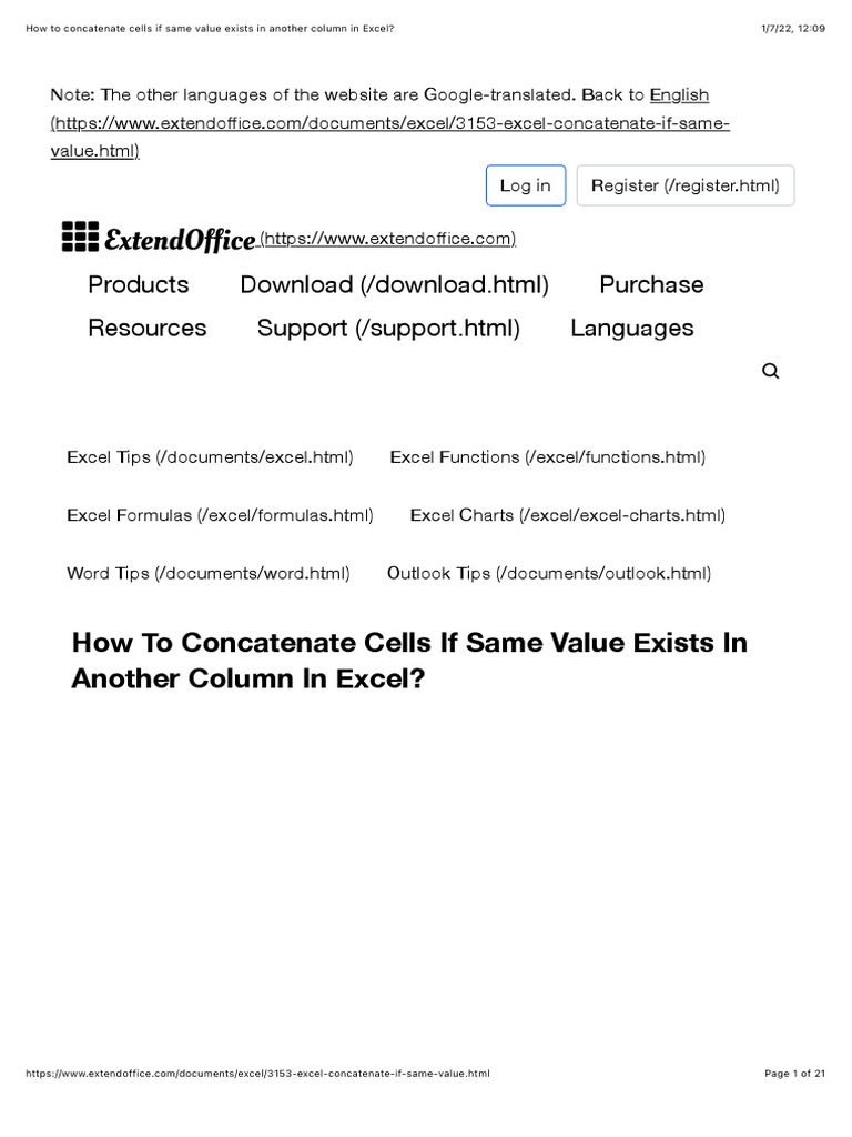 How To Concatenate Cells If Same Value Exists In Another Column In Excel Pdf Microsoft