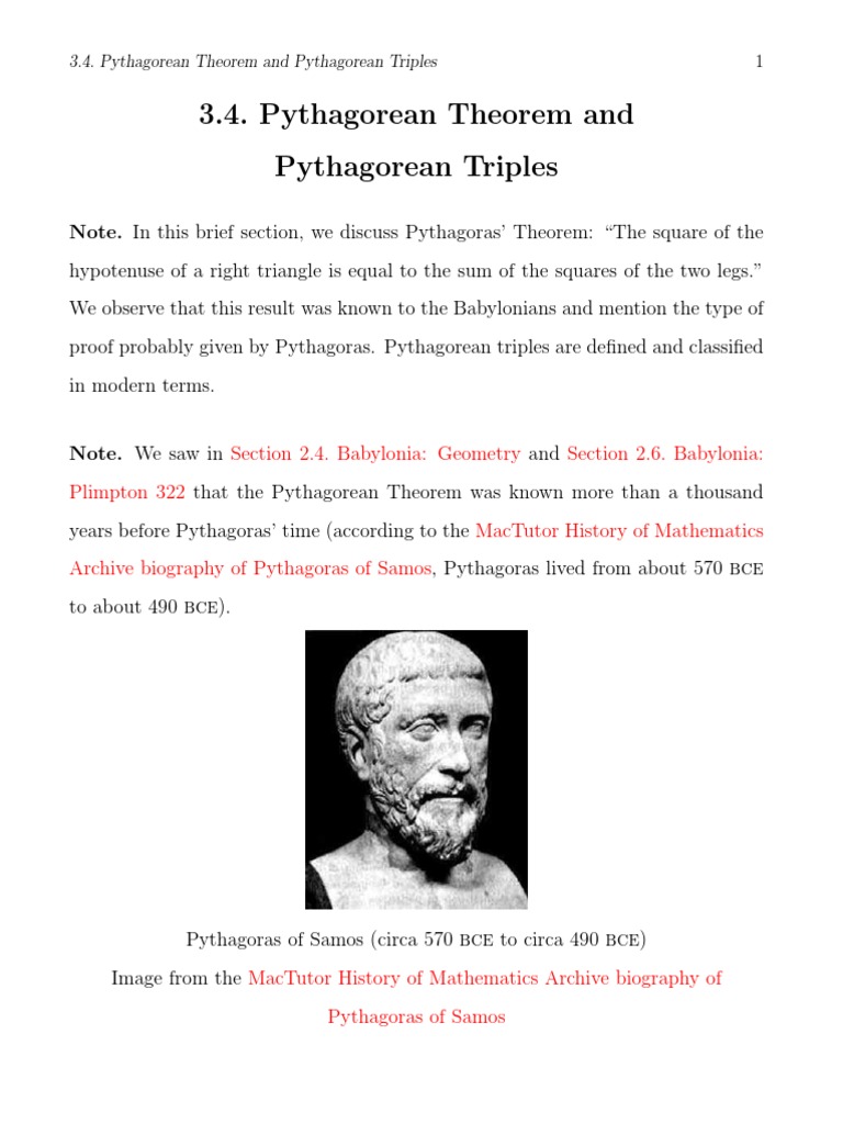 3.4. Pythagorean Theorem and Pythagorean Triples | PDF | Elementary Mathematics | Number Theory