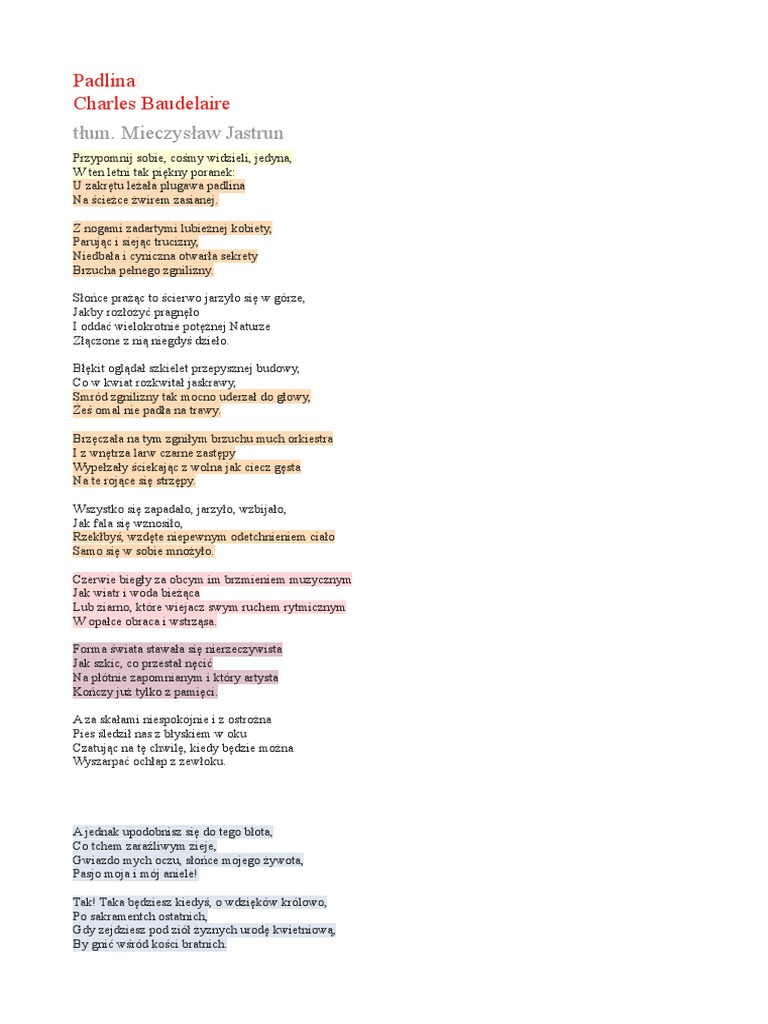 Tłum. Mieczysław Jastrun: Padlina Charles Baudelaire | PDF
