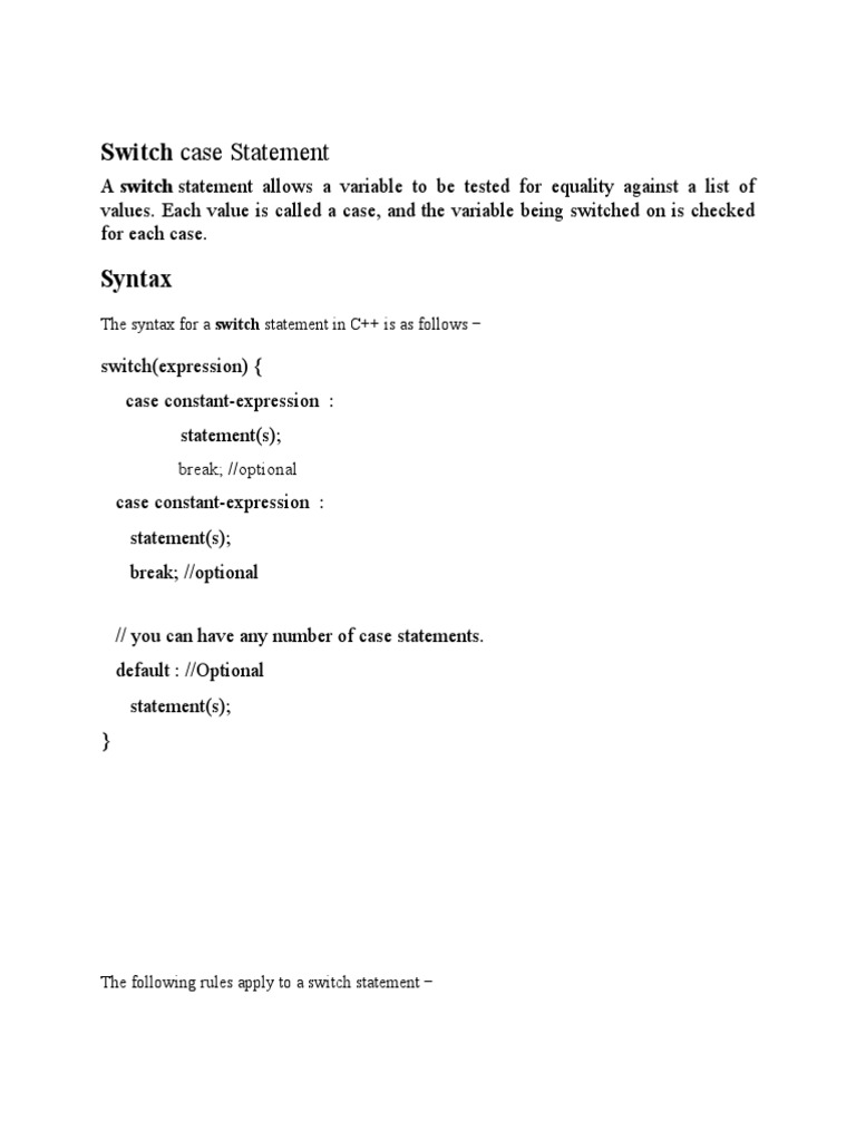 Switch Statement Pdf Control Flow Programming Paradigms