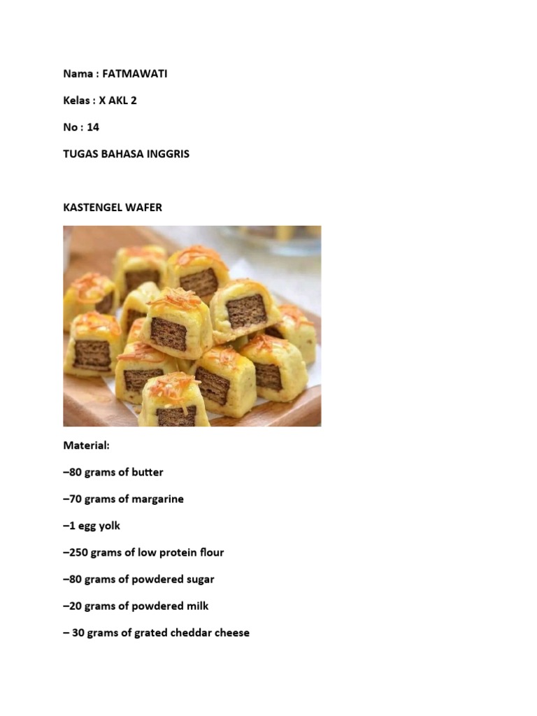 Fatmawati's English Assignment: A Recipe for Kastengel Wafer Cookies | PDF