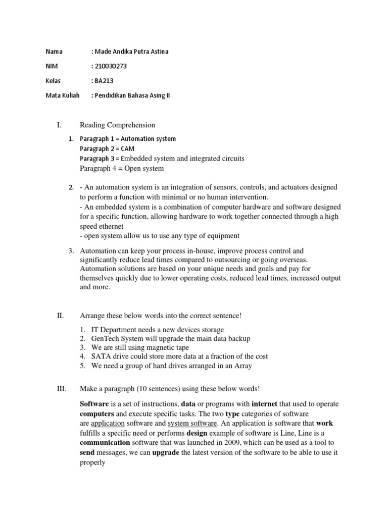 Nama: Made Andika Putra Astina NIM: 210030273 Kelas: BA213 Mata Kuliah ...