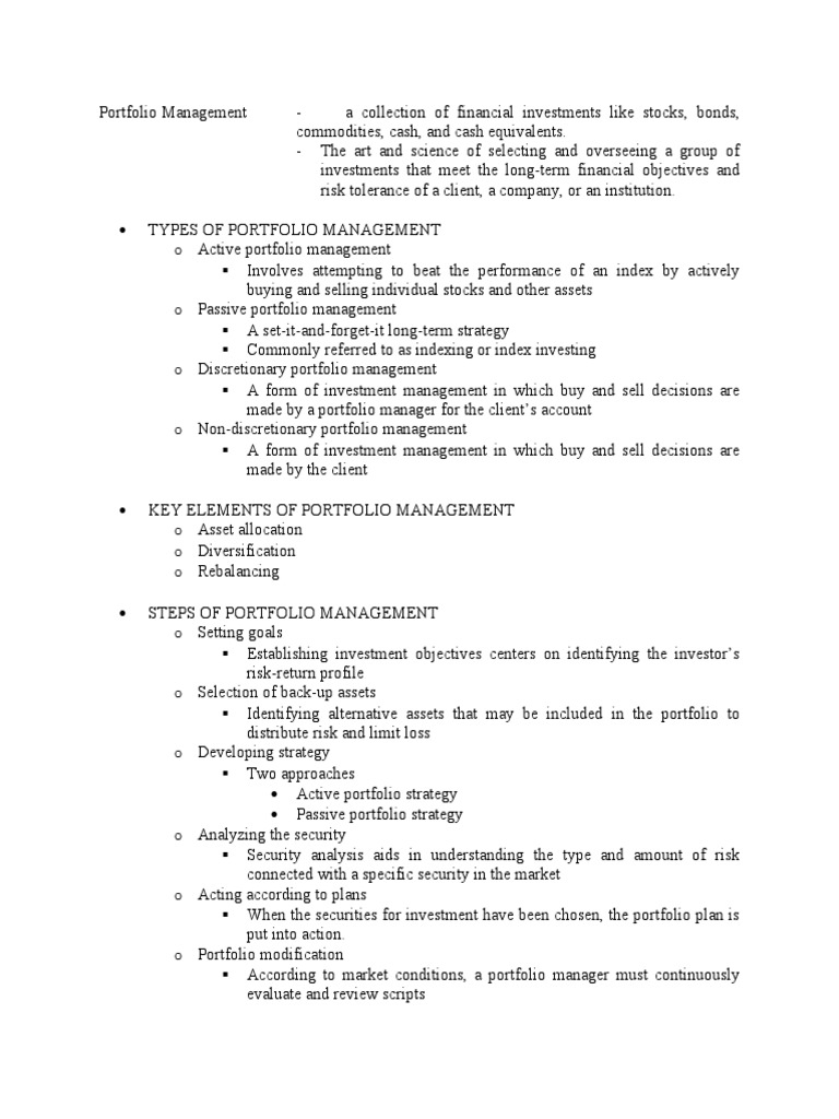 Portfolio Management Pdf Investment Management Investing