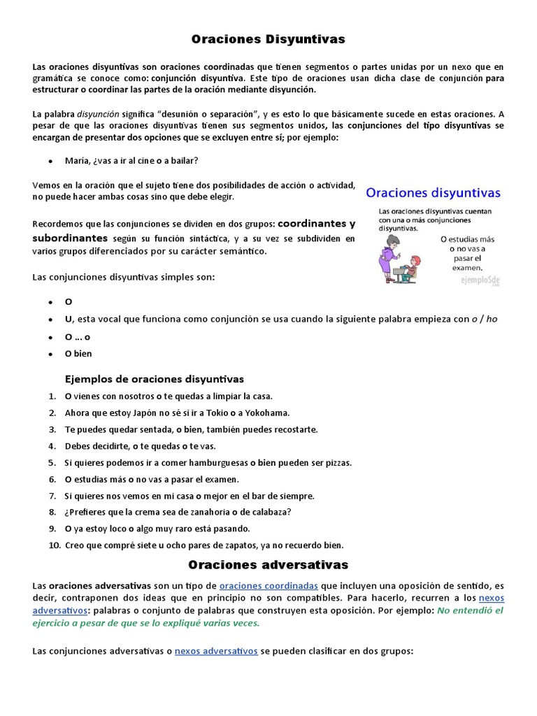 Oraciones Disyuntivas: Coordinantes y Subordinantes | PDF | Oración ...