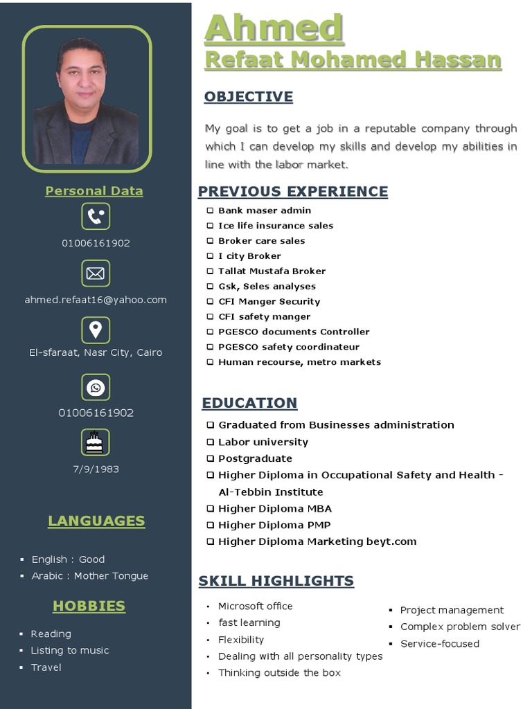 Refaat Mohamed Hassan: Objective | PDF