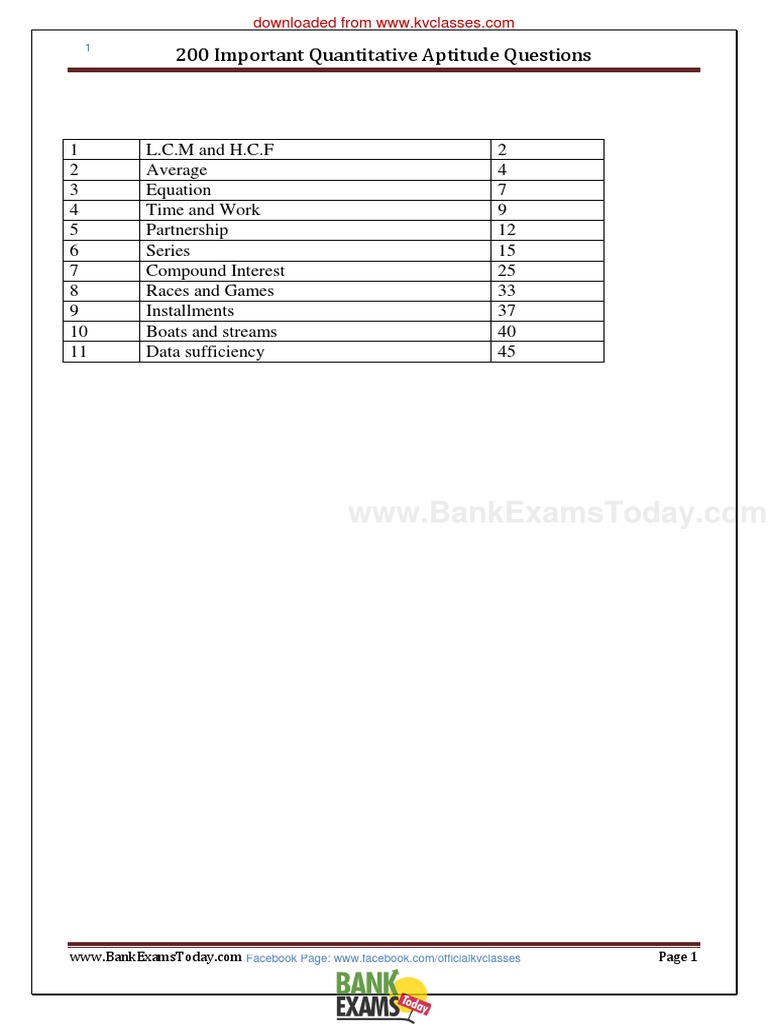 200 Important Quantitative Aptitude Questions | PDF | Interest | Compound Interest