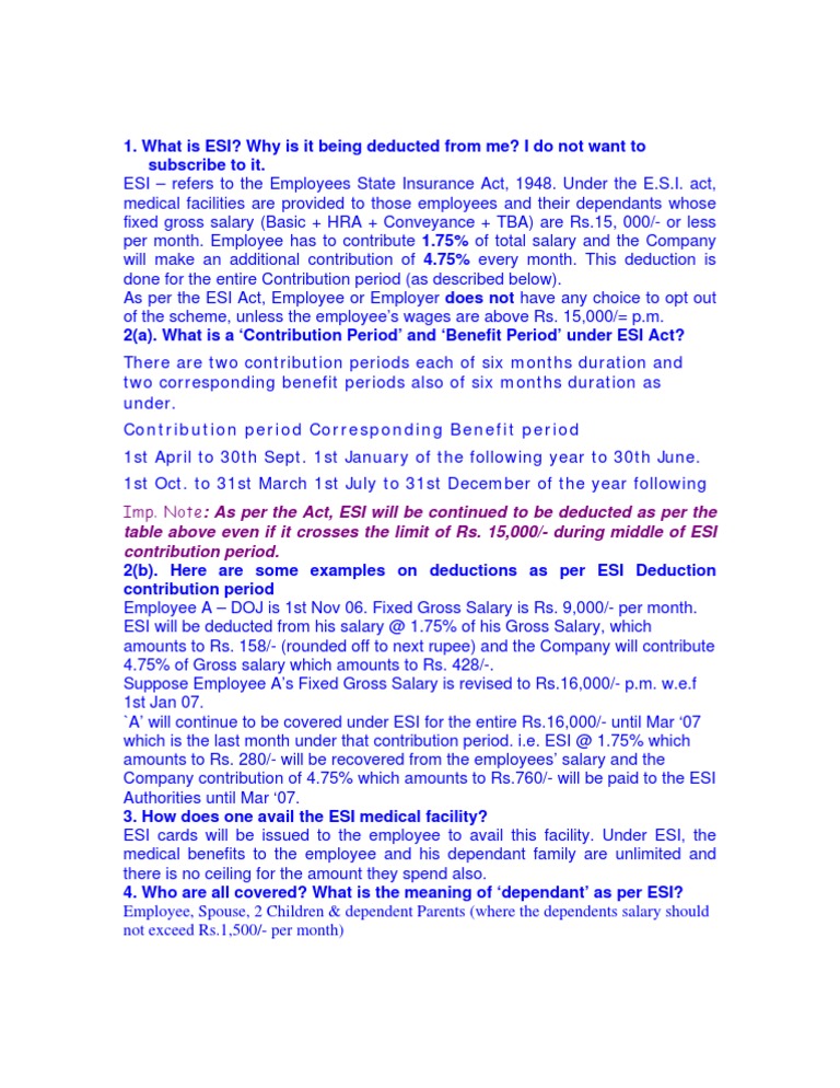 Understanding ESI Deductions and Benefits | PDF | Finance & Money ...