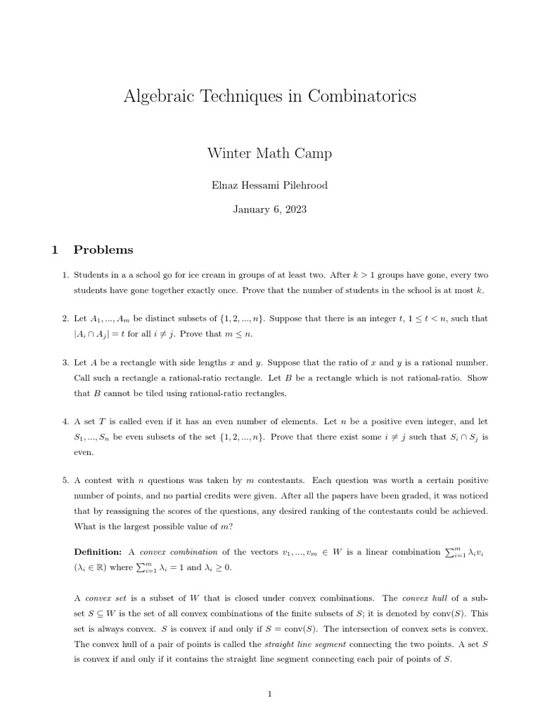 Combinatorics Problems for Students | PDF | Convex Set | Mathematics