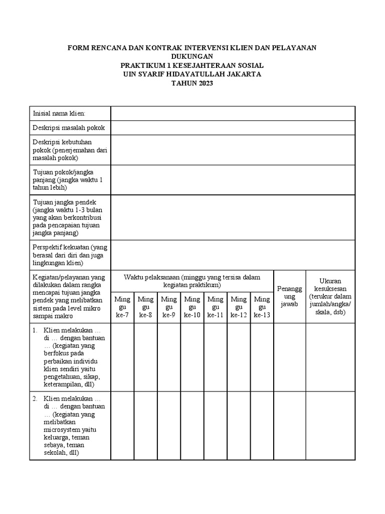 Form Rencana Intervensi (Potrait) | PDF