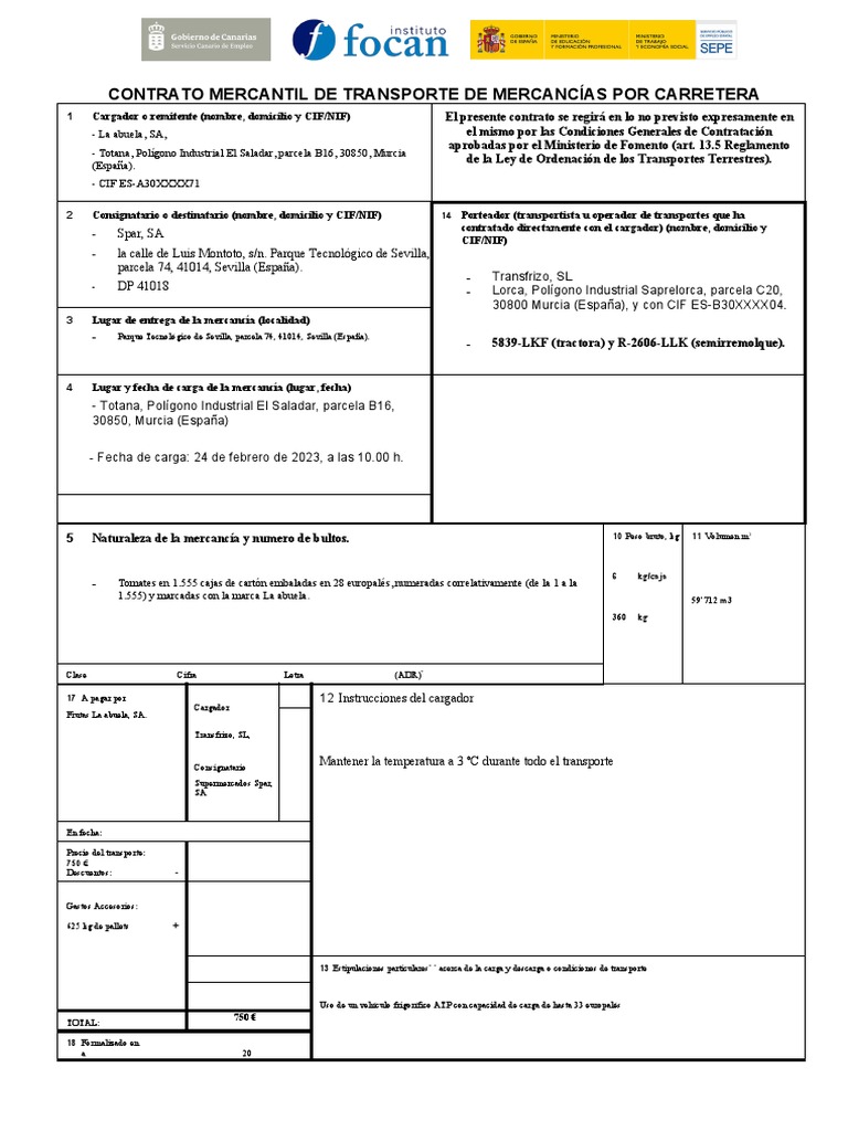 Modelo de Carta de Porte para Transporte | PDF
