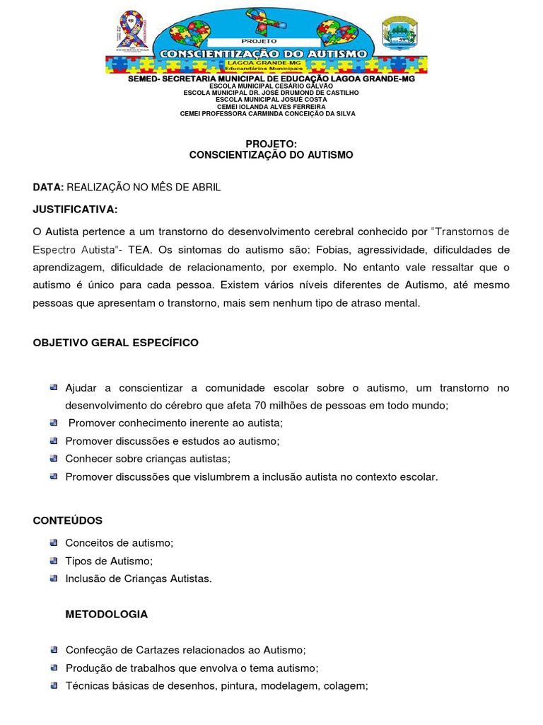 Projeto Autismo | PDF | Espectro do autismo | Neurociência