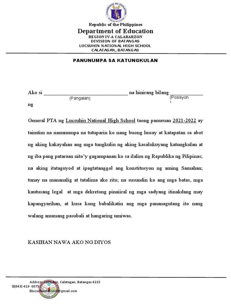 Panunumpa NG PTA | PDF