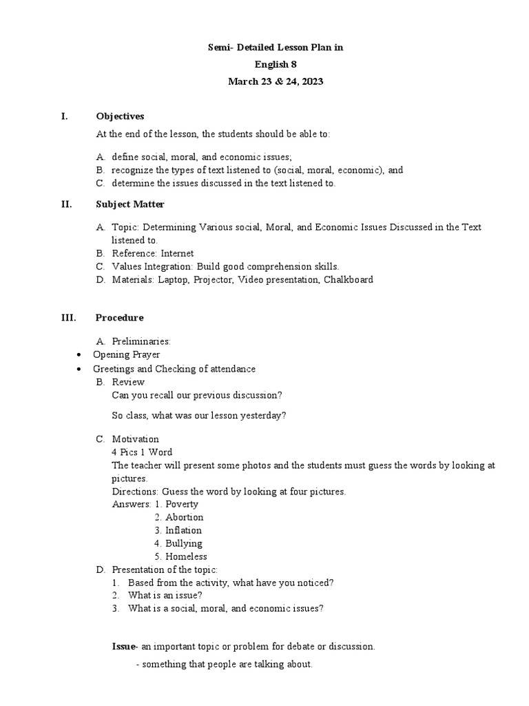 Various Issues Lesson Plan | PDF | Philippines | Unemployment