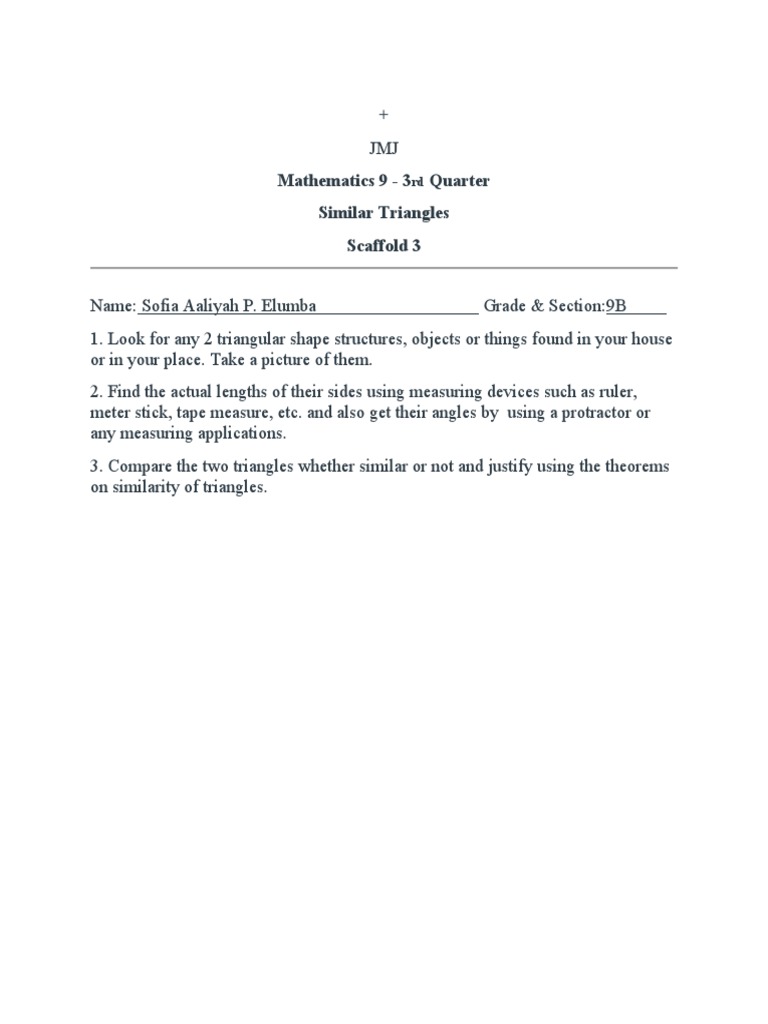 Mathematics 9 - 3 Quarter Similar Triangles Scaffold 3 | PDF
