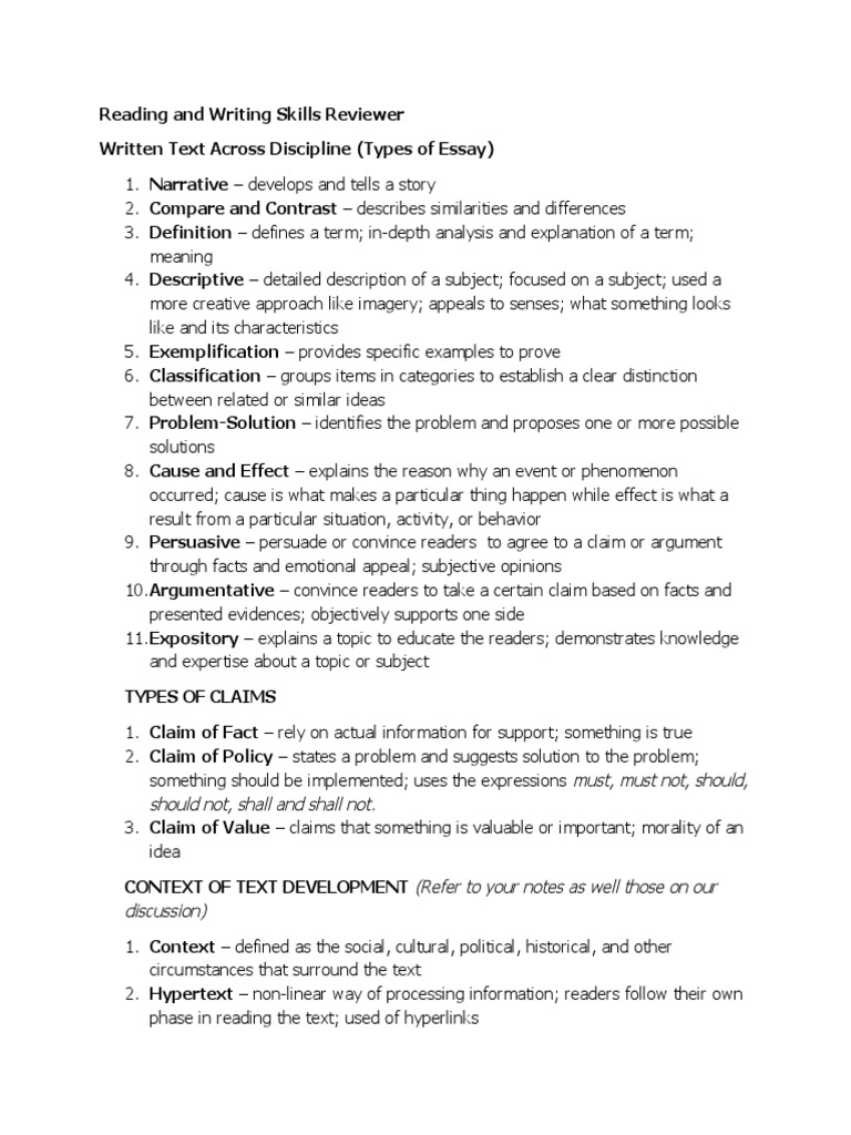 Reading and Writing Skills Reviewer | PDF | Cognitive Science | Psychology