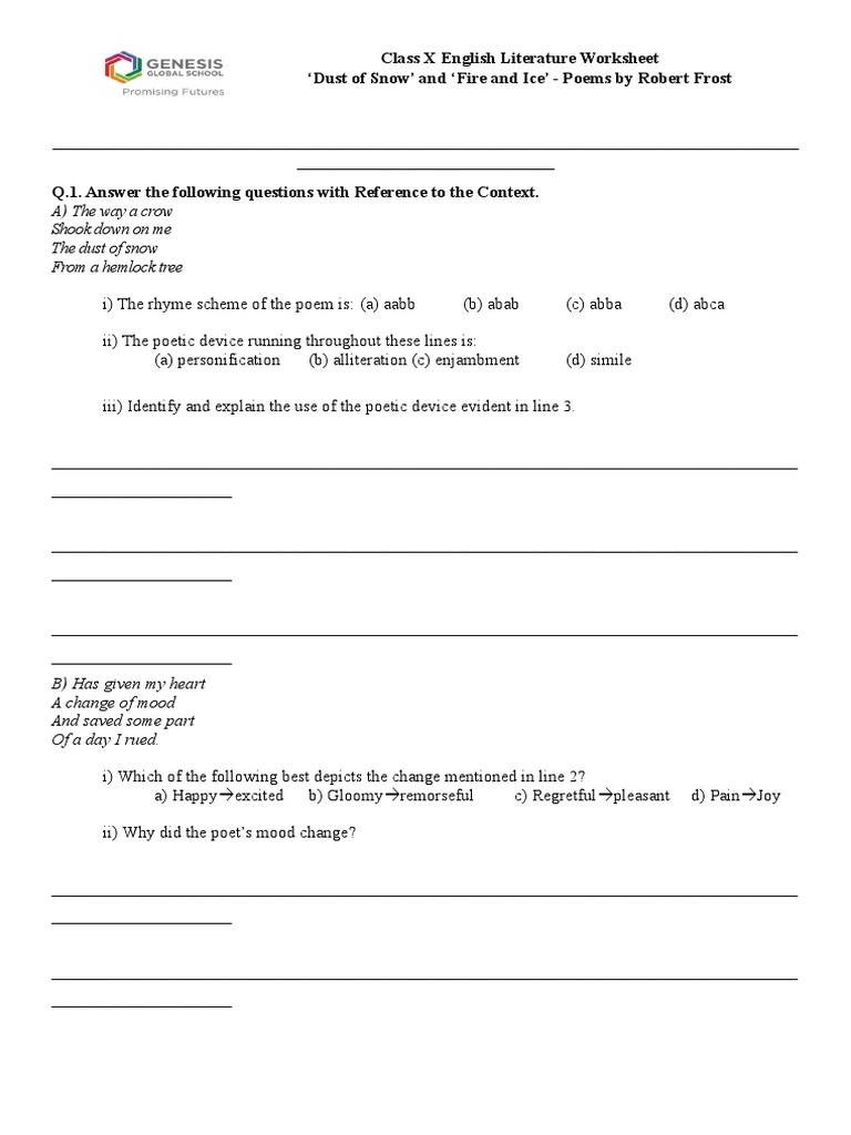 X Poetry Worksheet (Robert Frost) | PDF | Poetry | Poetic Devices