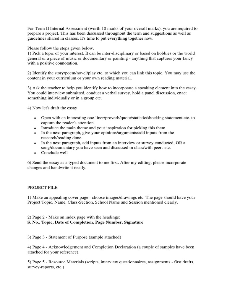 Guidelines For Project File, Essay and Bibliography | PDF | Essays ...