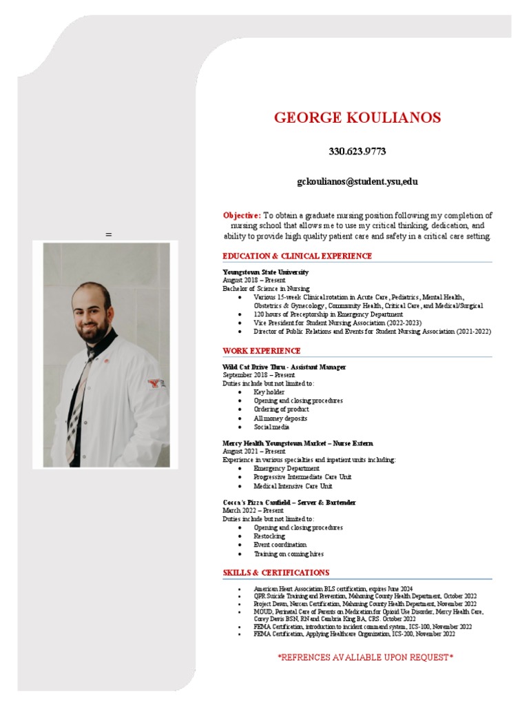 George Koulianos: Nursing Graduate Resume | PDF | Nursing | Emergency ...