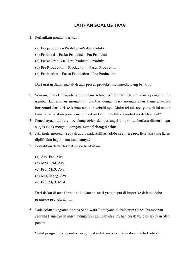 Latihan Soal Us Tpav | PDF