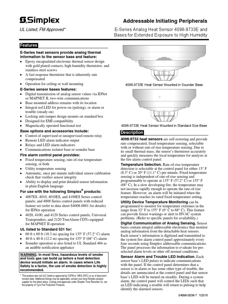 4098-0038 Addresable Heat | PDF | Relay | Sensor