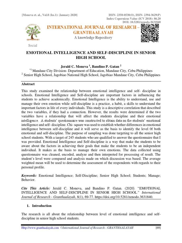 Emotional Intelligence and Self-Discipline in Senior High School | PDF ...