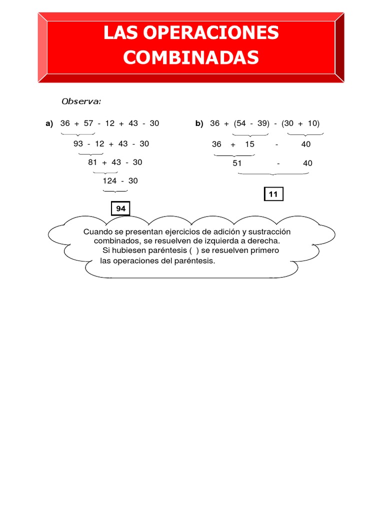 Las Operaciones Combinadas de 4to | PDF