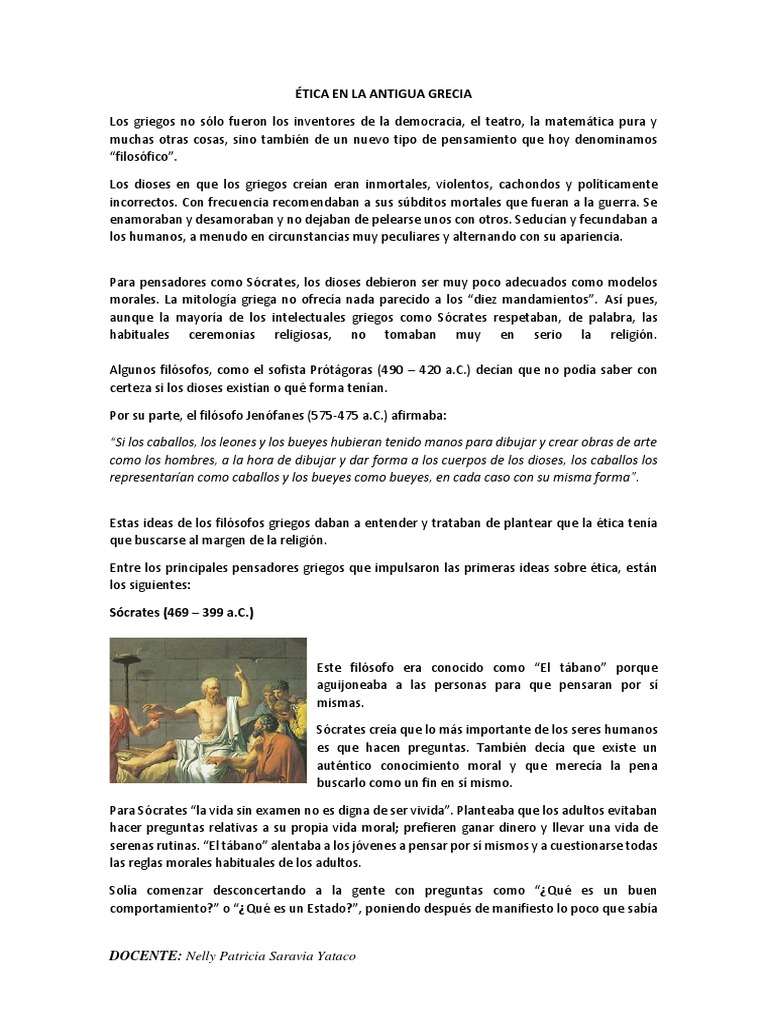 Etica en La Antigua Grecia | PDF | Platón | Sócrates