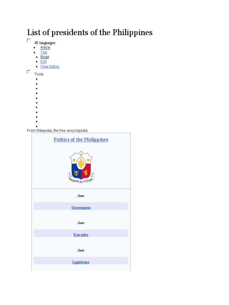 List of Philippine Presidents | PDF | President Of The Philippines ...