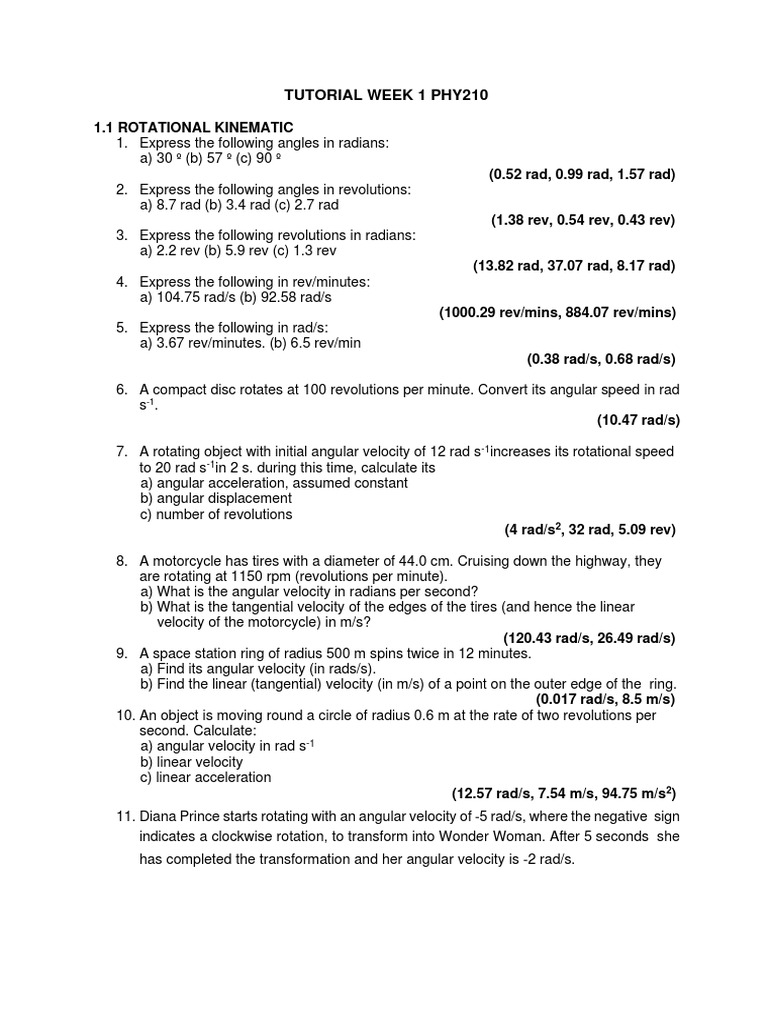 Tutorial Week 1 Phy210 | PDF | Acceleration | Speed