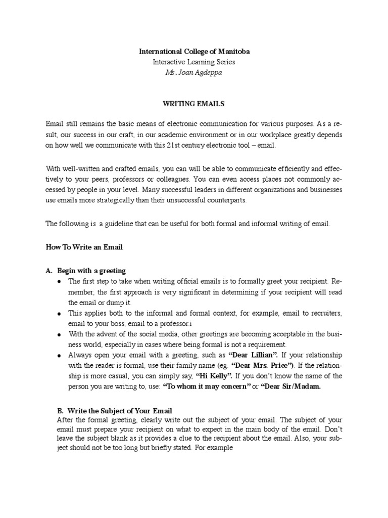 How To Write An Email Handout and Worksheet | PDF | Communication