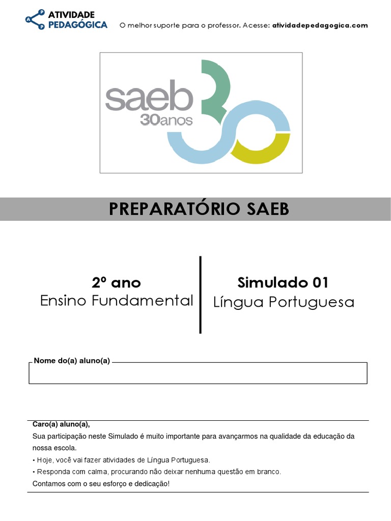Simulado 01 (SAEB) Português - 2º Ano | PDF | Desperdício | Aranha