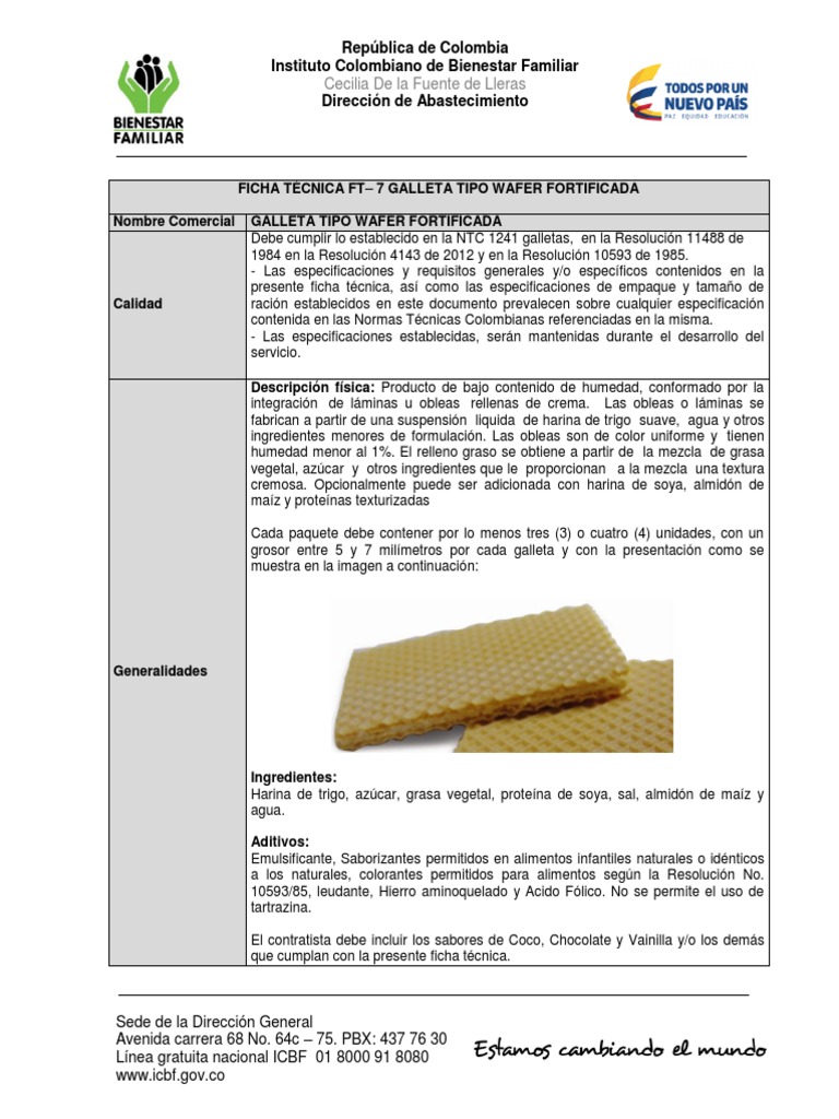 Galleta Tipo Wafer Fortificada en Colombia | PDF | Alimentos | Colombia