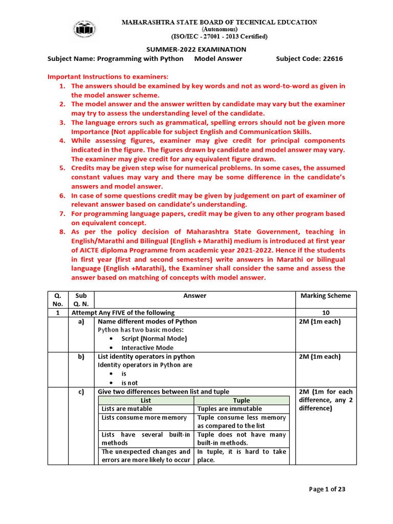 Pwp Model Answer Summer 2022 Pdf Parameter Computer Programming Data Type