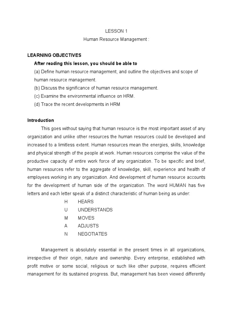 Lesson 1 - Human Resrouce Management (Introd) | PDF | Human Resource ...