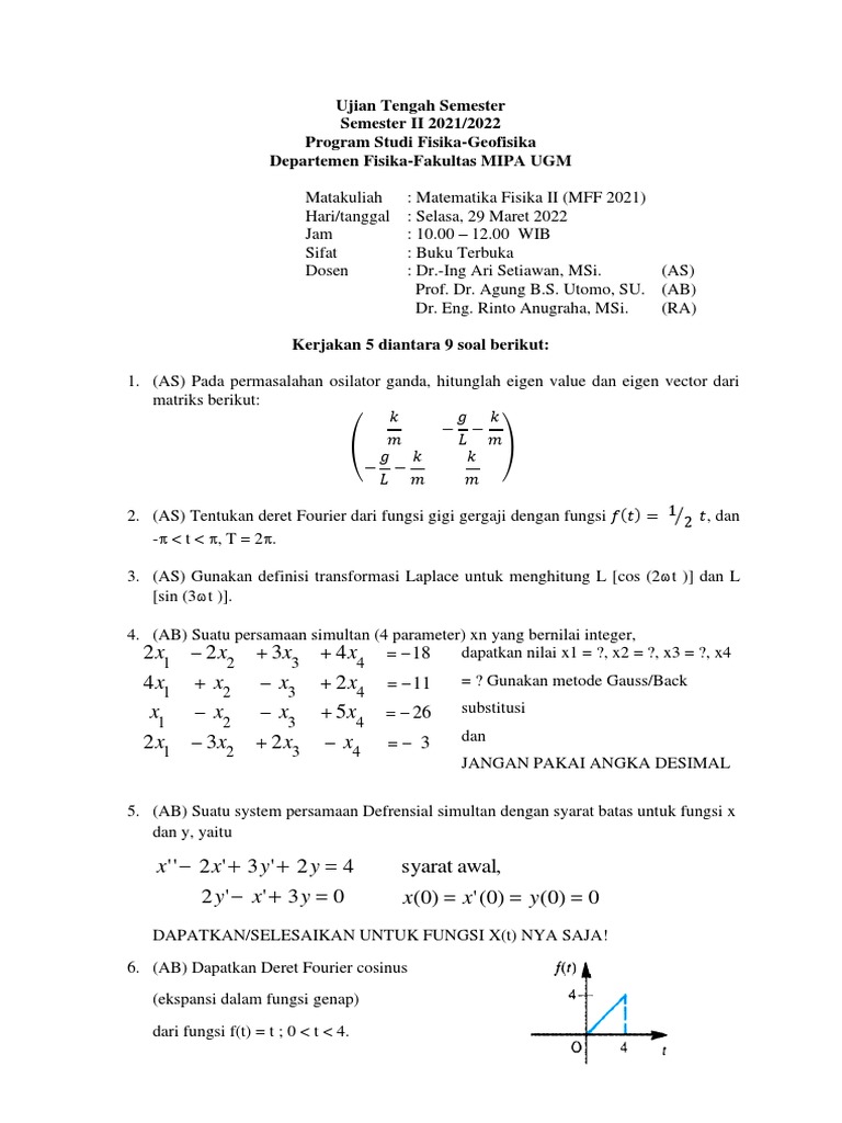 Soal Uts Matfis 2 2022 Pdf