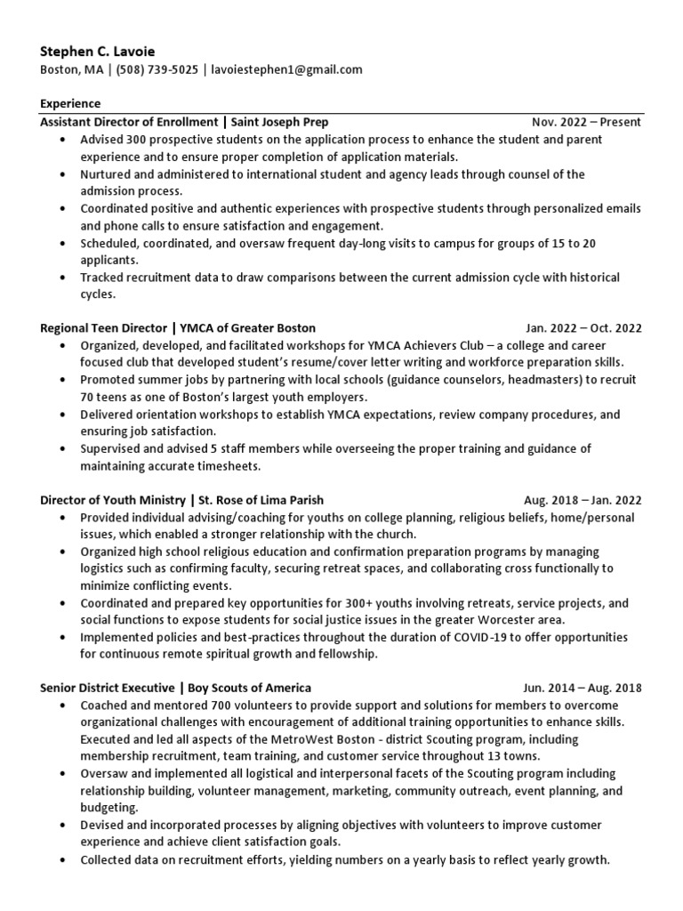 Stephen Lavoie Resume | PDF | Boy Scouts Of America | Volunteering