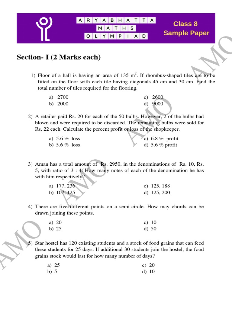 AMO Sample paper_Class 8 | PDF